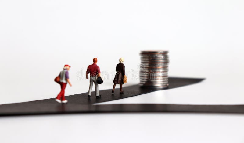 Miniature People Walking Toward a Pile of Coins. Stock Photo - Image of ...