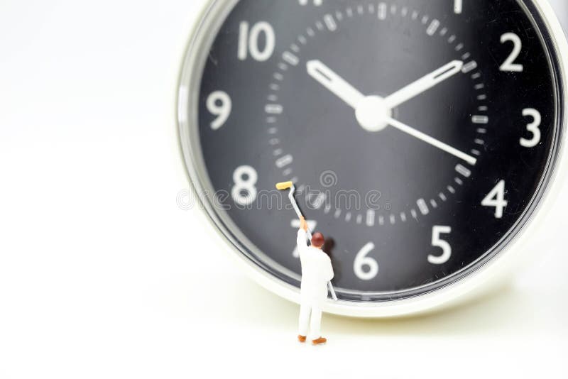 Miniature People : Worker Cleaning a Clock,time Concept. Stock Photo ...