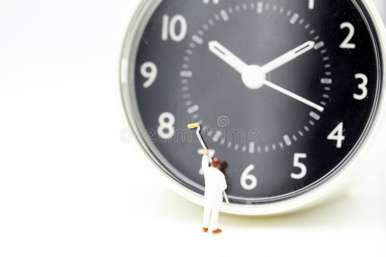 Miniature People : Worker Cleaning a Clock,time Concept. Stock Photo ...