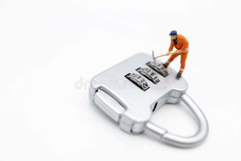 Miniature People: Worker Hacking in Padlock Security. Concept for Data ...
