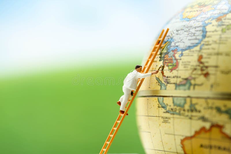 Miniature People : Worker Paint a World Map,Save the World Concept ...