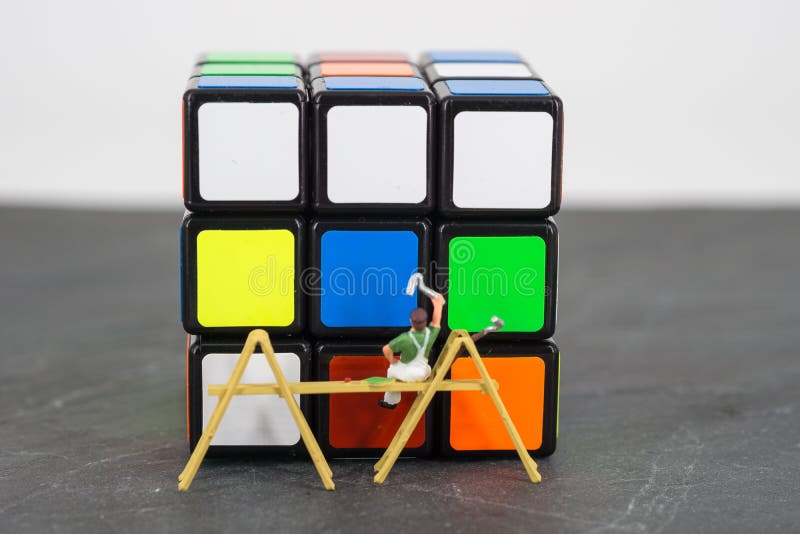 Miniature People Worker Painting Cube Editorial Stock Photo - Image of ...