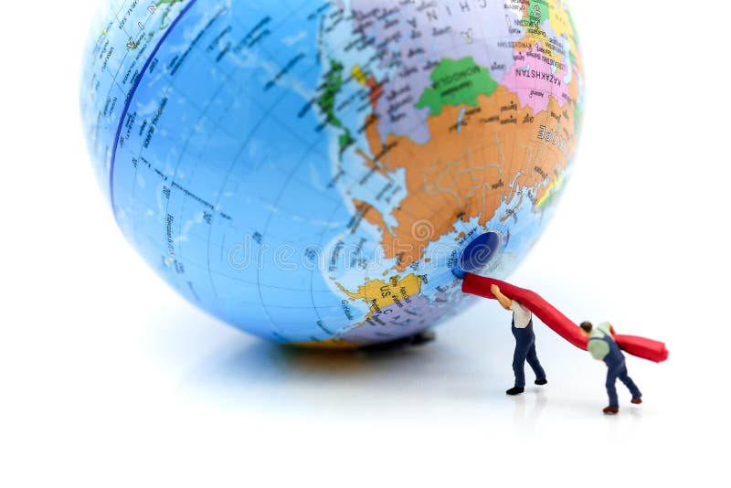 Miniature People : Worker Team Fixing a Globe World Map ,Earth D Stock ...