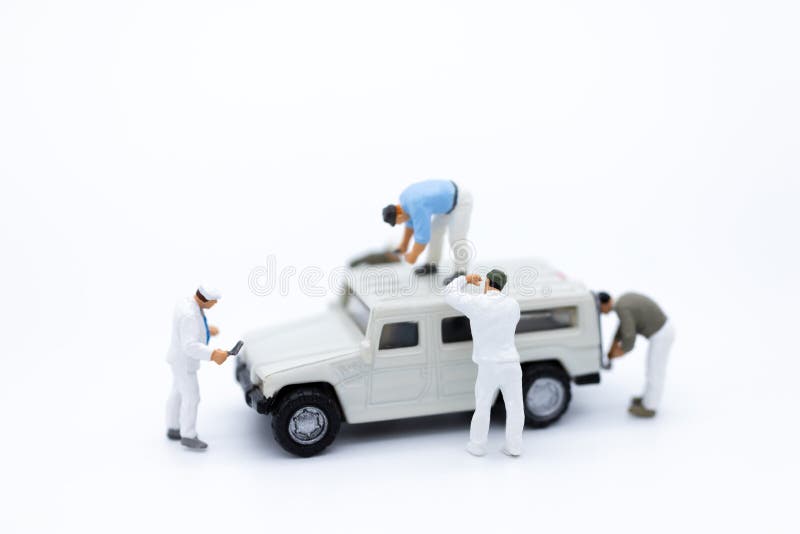 Miniature People : Workers are Repairing Car. Image Use for Engine ...