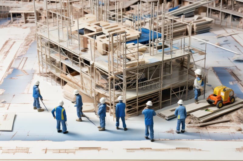 Miniature People : Workers are Working on the Building Construction ...