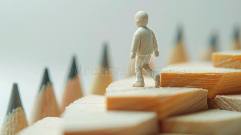 Miniature Person Walking on Steps Made of Pencil Tips. Stock Photo ...