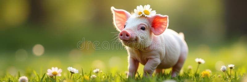 Miniature Pig with Daisy Crown, Charming Pose, Farm, Bloom Stock ...