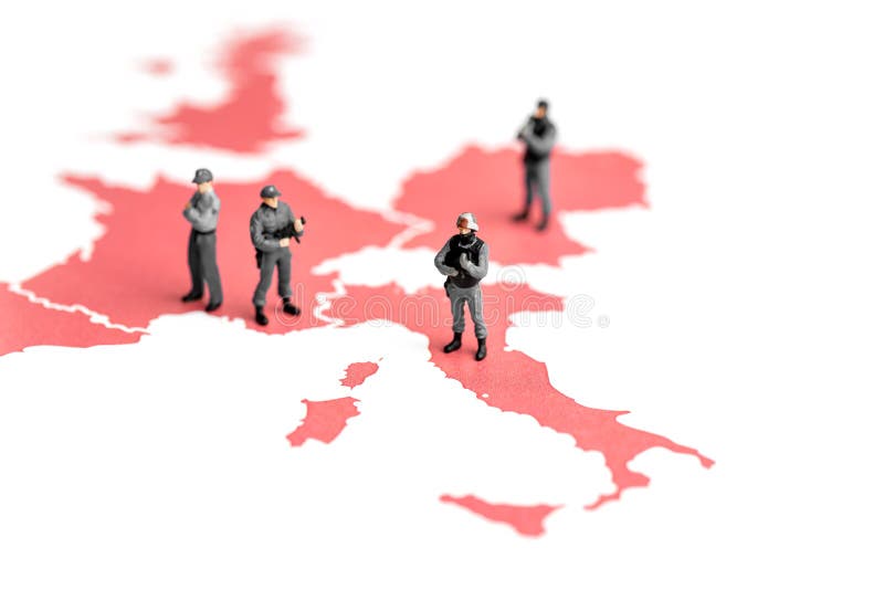 Miniature Police on Top of Map of Europe Stock Image - Image of italy ...