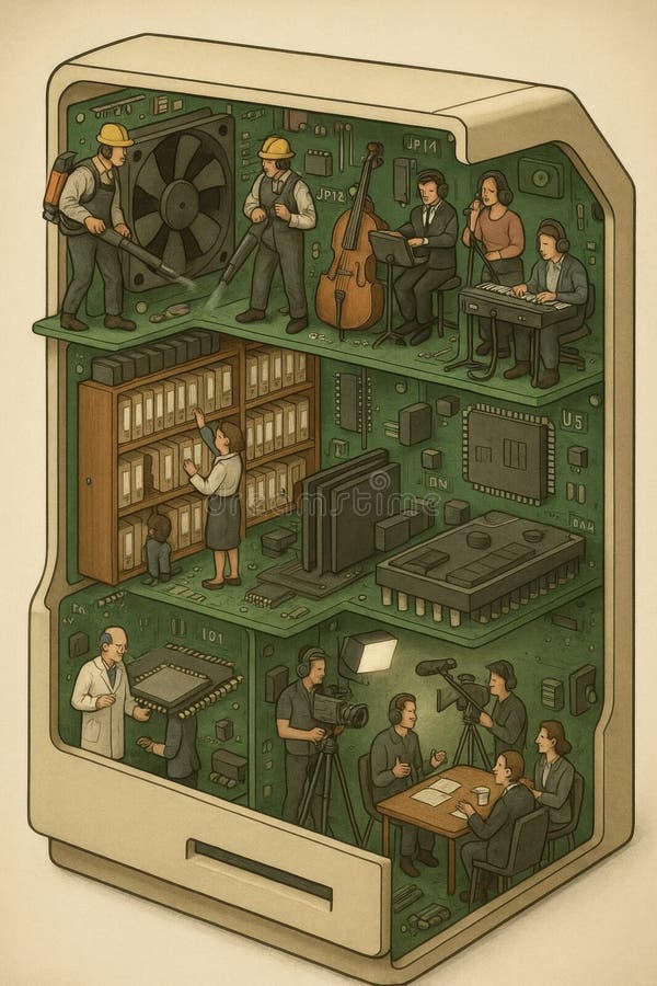 Miniature Professionals Managing Digital Workspace, Organizing Files ...