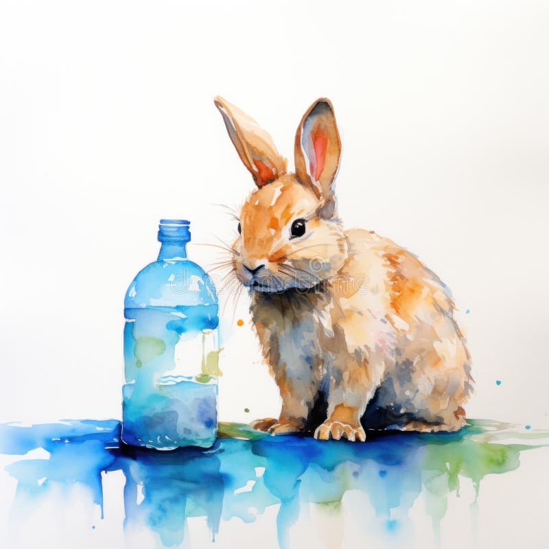 Miniature Rabbit Hydrating in the Summer Sun AI Generated Stock ...