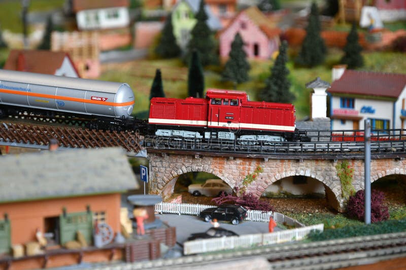 Miniature Railway Model with Model Freight Train that Passing on a ...