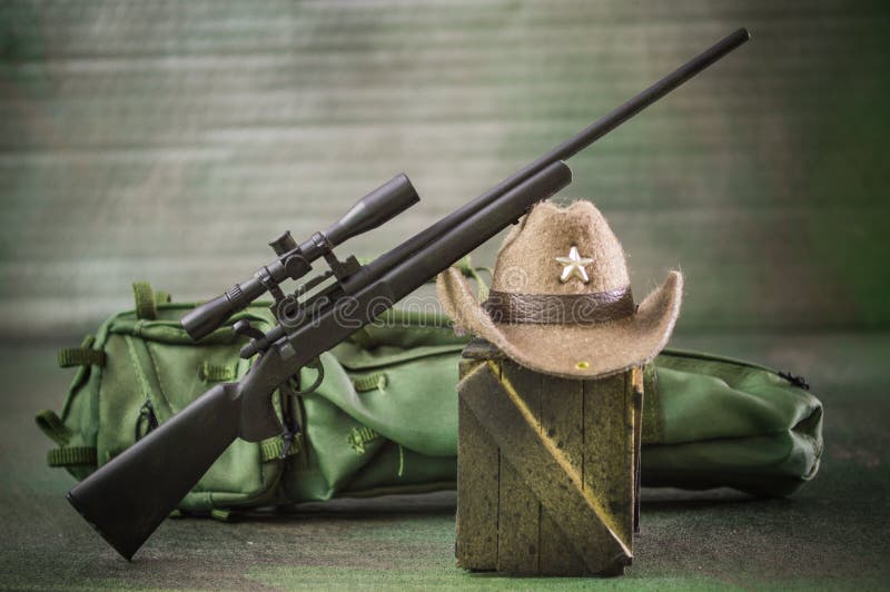 Miniature Realistic Hunter Tools Brown Backgrounds Stock Image - Image ...