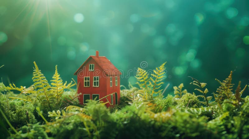 The Miniature Red House.AI Generated Image Stock Photo - Image of grass ...