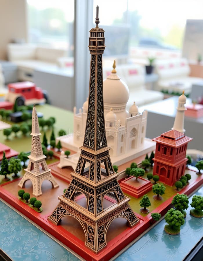 A Miniature Replica of Famous Landmarks Like the Eiffel Tower or Stock ...