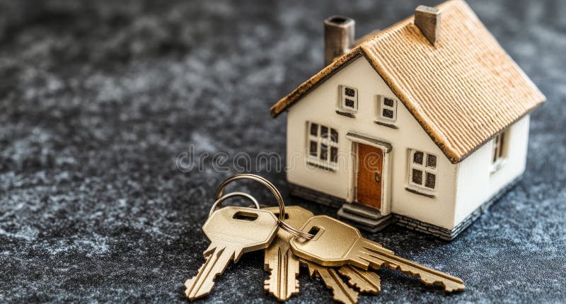 A Miniature Replica of a White House and a Key are Bathed in Light from ...