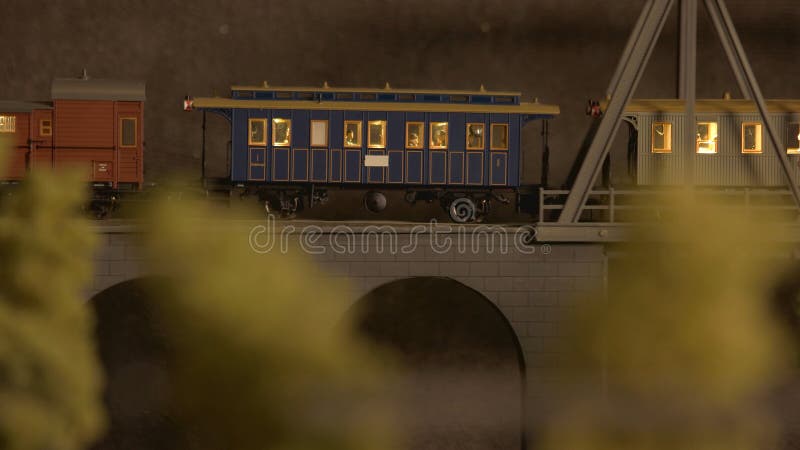 Miniature Retro Train on the Bridge. Stock Photo - Image of electric ...