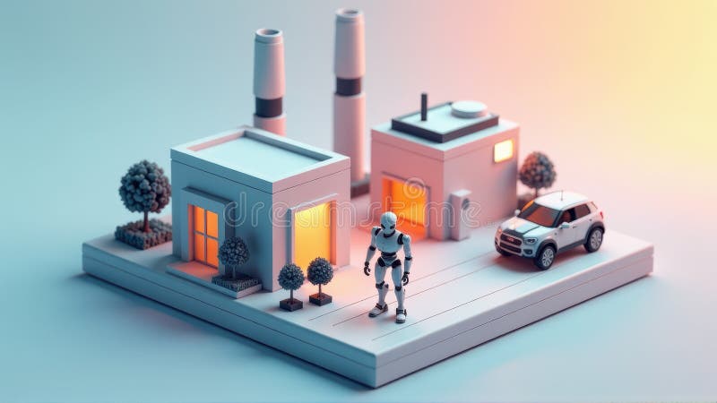 Miniature Robot in Smart City - Futuristic Low Poly 3D Render Stock ...