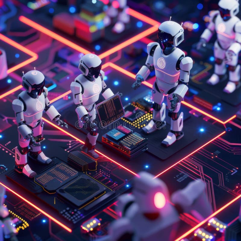Miniature Robots on Circuit Board Stock Photo - Image of chips ...
