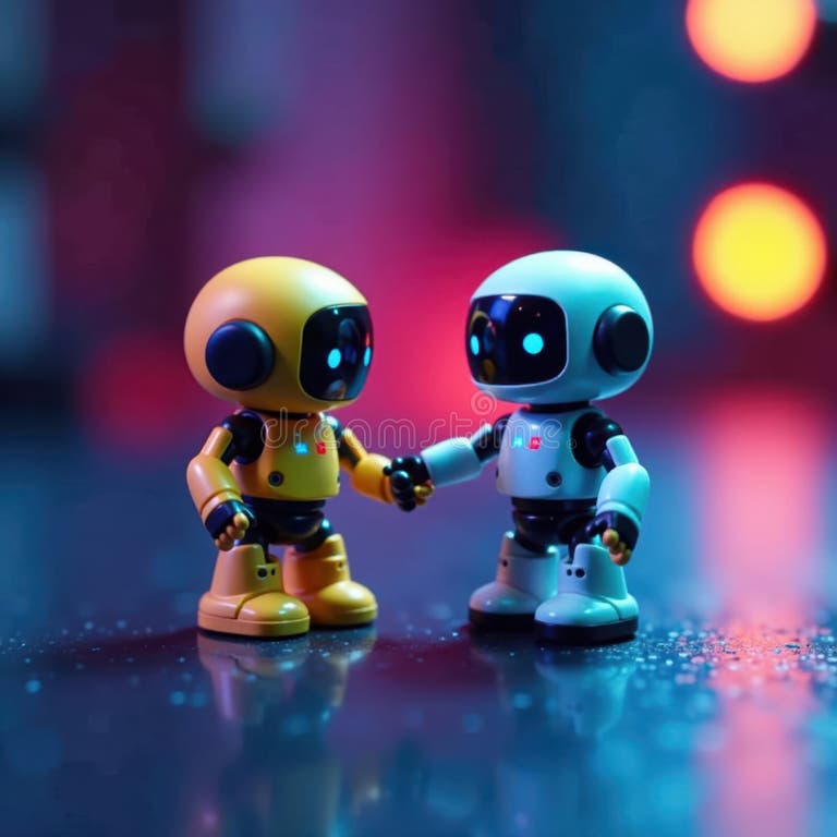 Miniature Robots Interacting, Bright Setting, Smart Design, Electronic ...