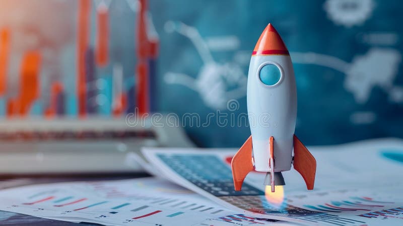Miniature Rocket Launch with Business Data and Growth Charts ...