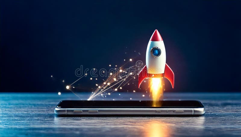 A Miniature Rocket Launches from a Smartphone Screen, Symbolizing the ...