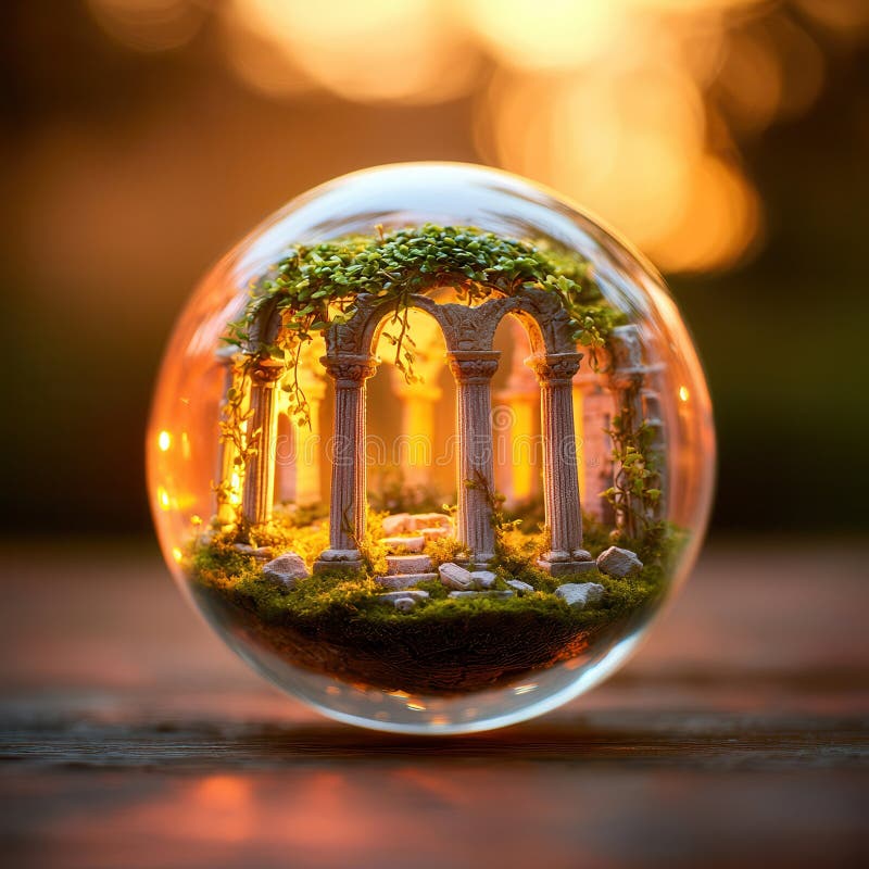 Miniature Roman Ruins in Glass Sphere Stock Illustration - Illustration ...