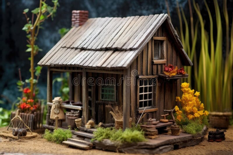 Miniature Rustic Country Cabin with Wood Accents Stock Illustration ...