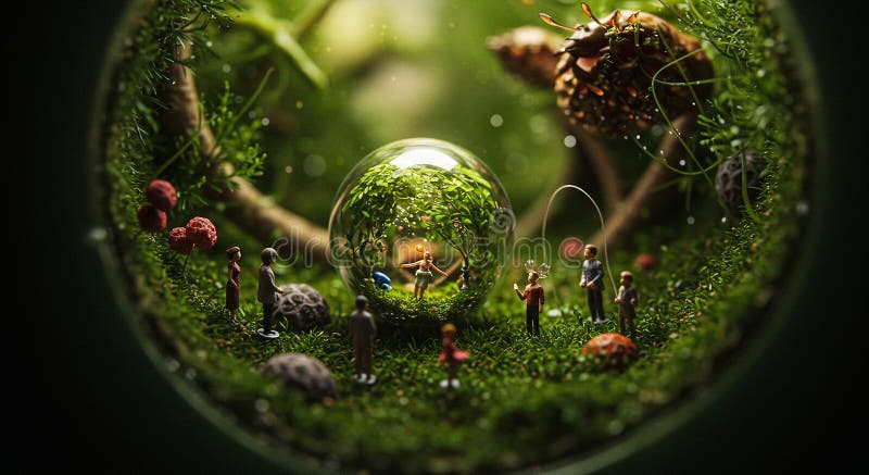 A Miniature Scene Featuring Tiny Human Figurines Standing on Lush ...