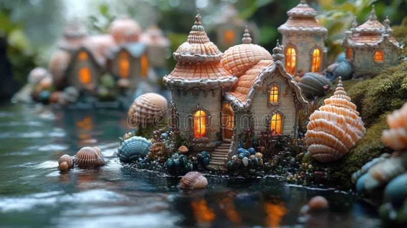 Miniature Shell City. Surreal Mystical Fantasy Artwork Stock ...
