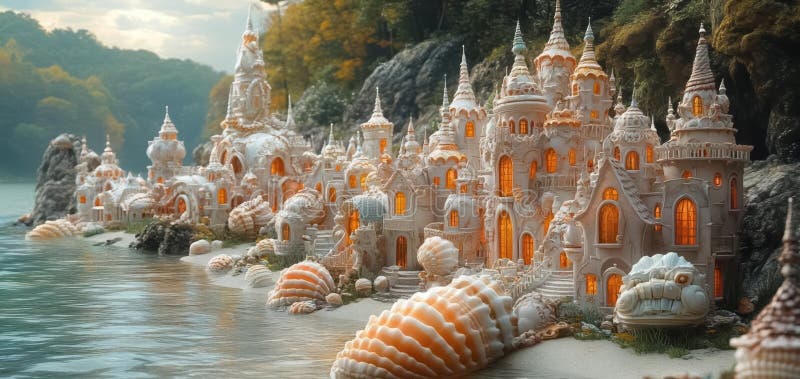 Miniature Shell City. Surreal Mystical Fantasy Artwork Stock ...