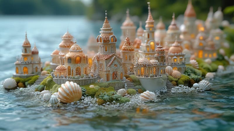 Miniature Shell City. Surreal Mystical Fantasy Artwork Stock ...