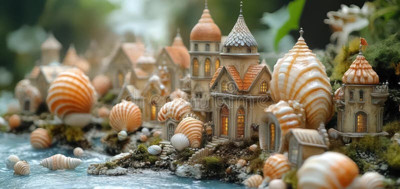 Miniature Shell City. Surreal Mystical Fantasy Artwork Stock ...