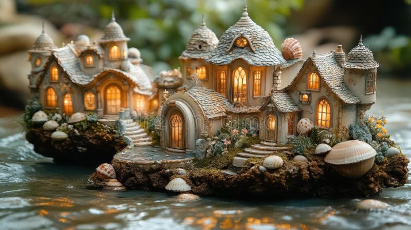 Miniature Shell City. Surreal Mystical Fantasy Artwork Stock ...