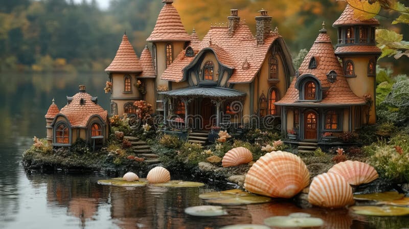 Miniature Shell City. Surreal Mystical Fantasy Artwork Stock ...