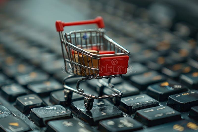 Miniature Shopping Cart on Keyboard a Symbol of E Commerce and Digital ...