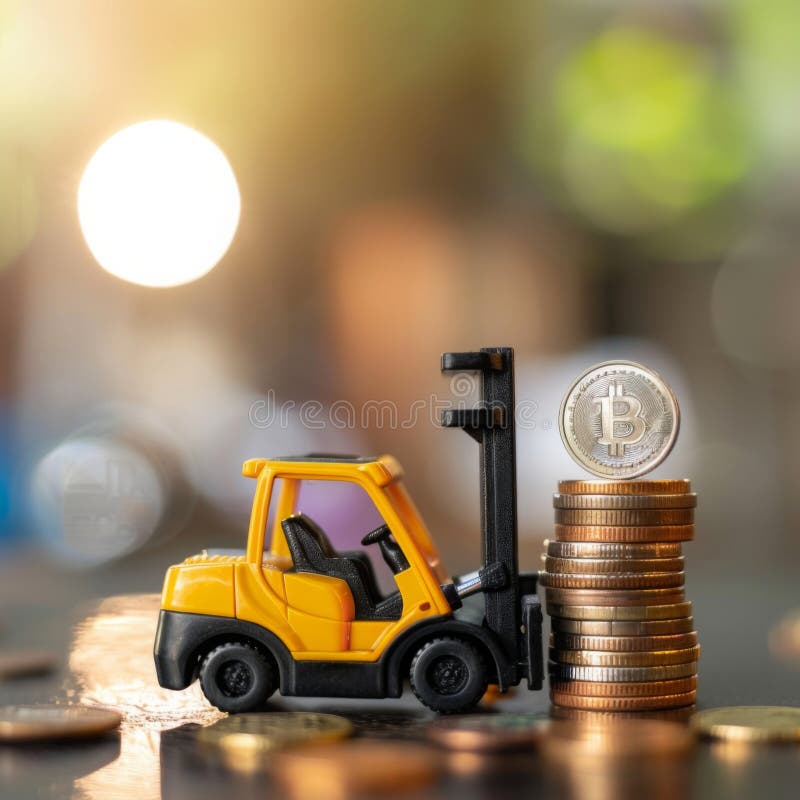 Miniature Skid Steer with a Stack of Coins on the Desktop. Created by ...