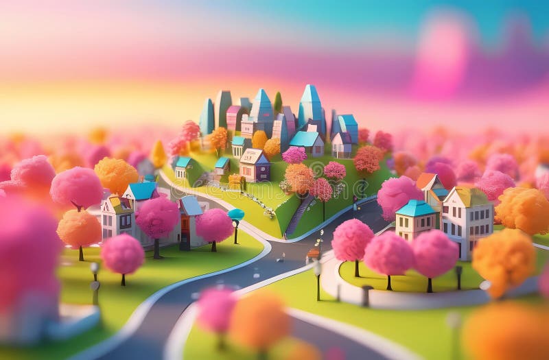 A Miniature of a Small Town with Colorful Trees and a Beautiful Park ...