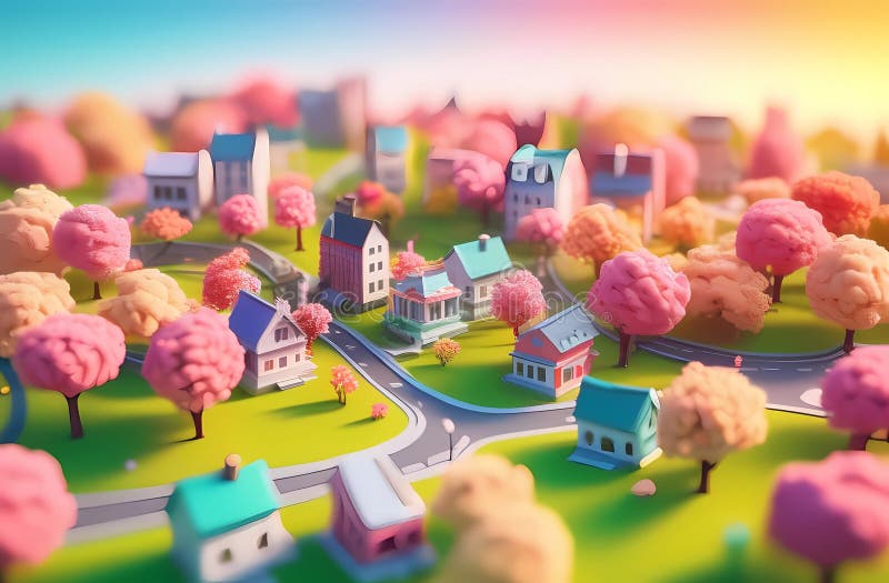 A Miniature of a Small Town with Colorful Trees and a Beautiful Park ...