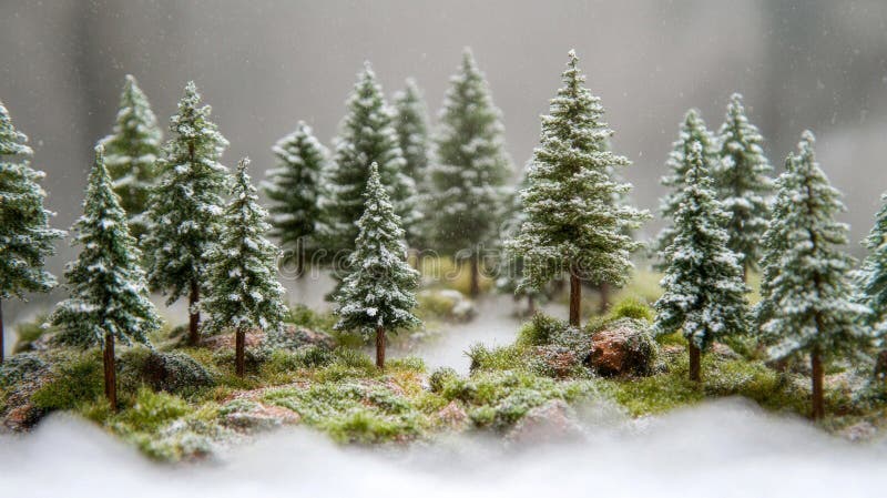 Miniature Snow Covered Pine Tree Forest Diorama Stock Illustration ...