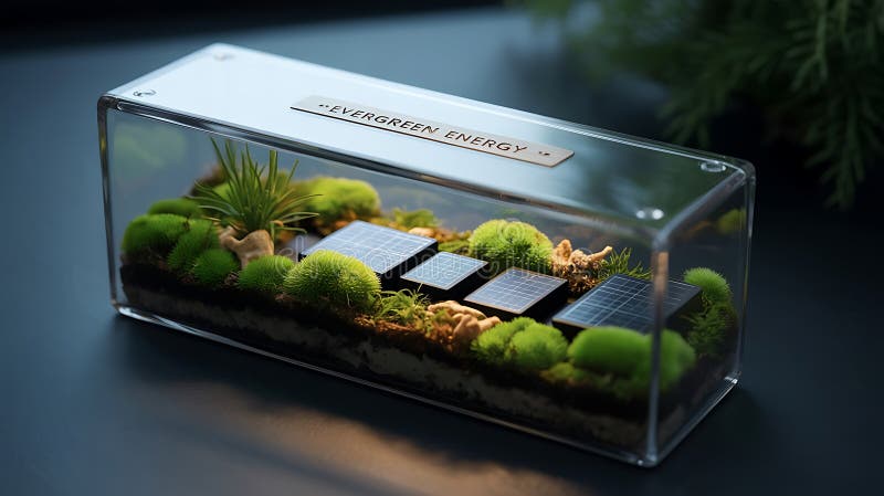Miniature Solar Powered Ecosystem in Clear Container Stock Illustration ...