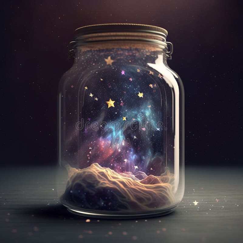 Miniature Space in a Glass Jar Stock Illustration - Illustration of ...
