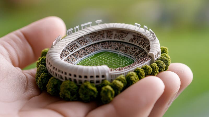 A Miniature Stadium with a Field and Seats in the Palm of Someone& X27 ...