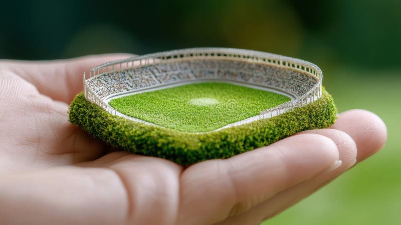 A Miniature Stadium with Grass and a Field in the Middle, AI Stock ...