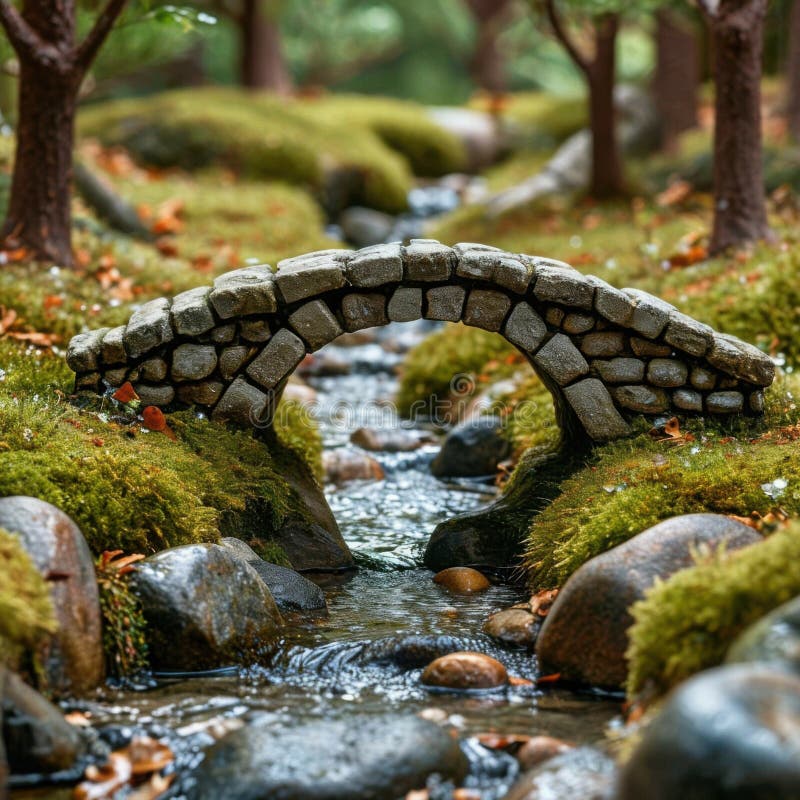 Miniature Stone Bridge stock illustration. Illustration of moss - 366995055