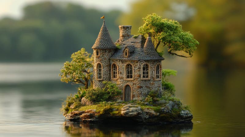 Miniature Stone Castle on a Lake Island Stock Illustration ...