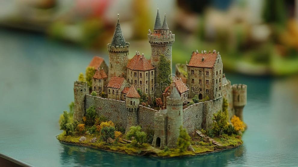 Miniature Stone Castle Model on Island Stock Illustration ...