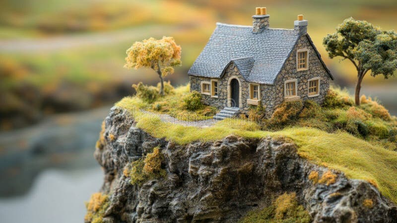 Miniature Stone Cottage on a Cliffside Stock Illustration ...