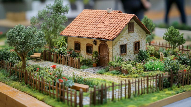 Miniature Stone Cottage with Garden Stock Illustration - Illustration ...
