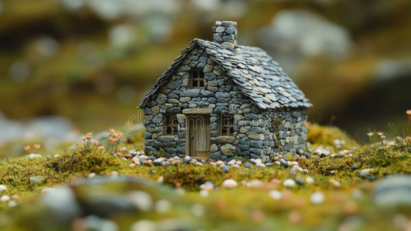 Miniature Stone Cottage on Mossy Ground Stock Illustration ...