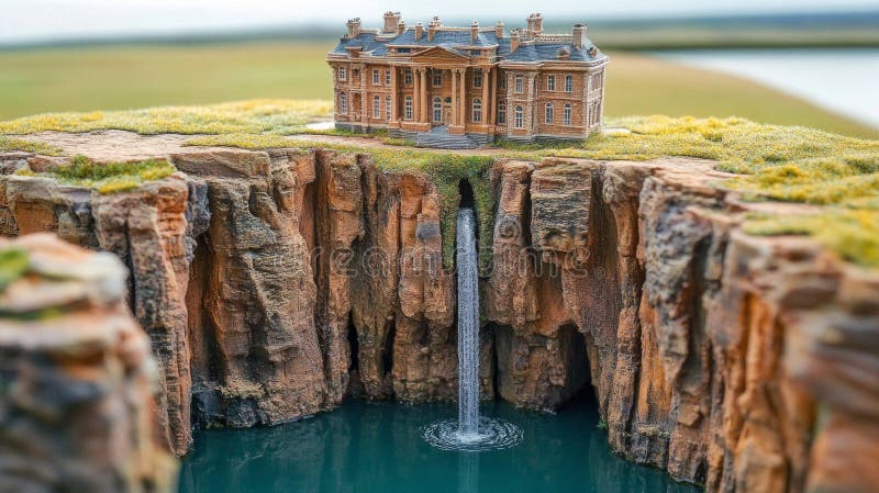 Miniature Stone House Model with Waterfall Stock Illustration ...